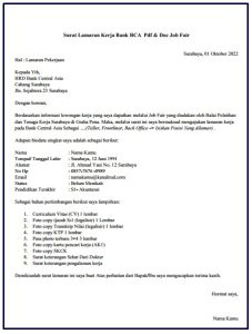 [ Download ] 9 Contoh Surat Lamaran Kerja Di Bank Bca Doc Dan Pdf Bisa Diedit