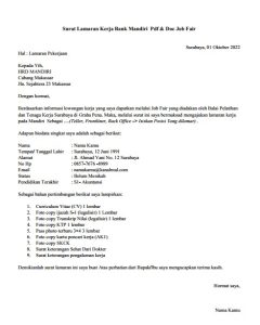 [ Download ] 7 Contoh Surat Lamaran Kerja Bank Mandiri Doc & Pdf Lengkap