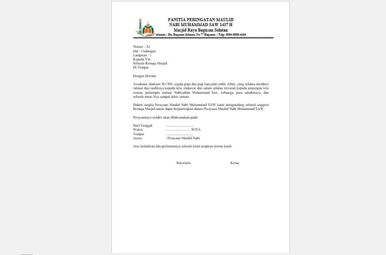 (.doc) 10 Contoh Undangan Maulid Word Yang Bisa Diedit